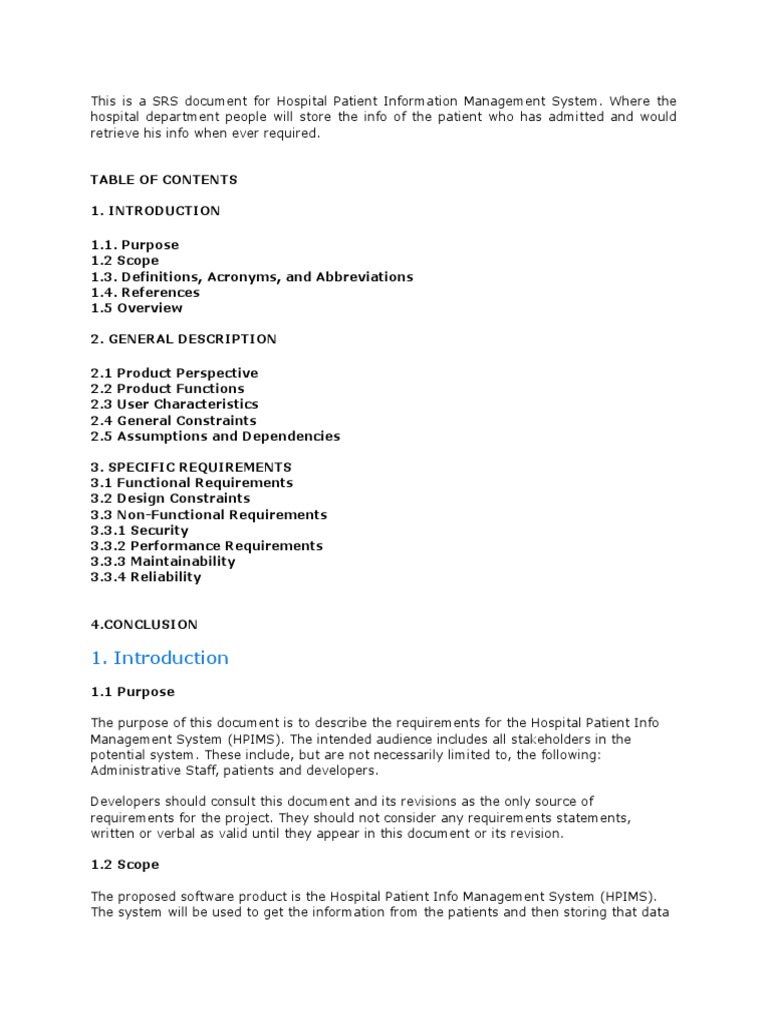 This Is A SRS Document For Hospital Patient Information Management System | Download Free PDF ...