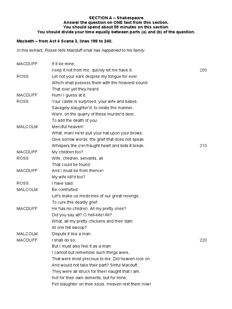 A4 s3 Extract and Questions Macbeth Revision | PDF
