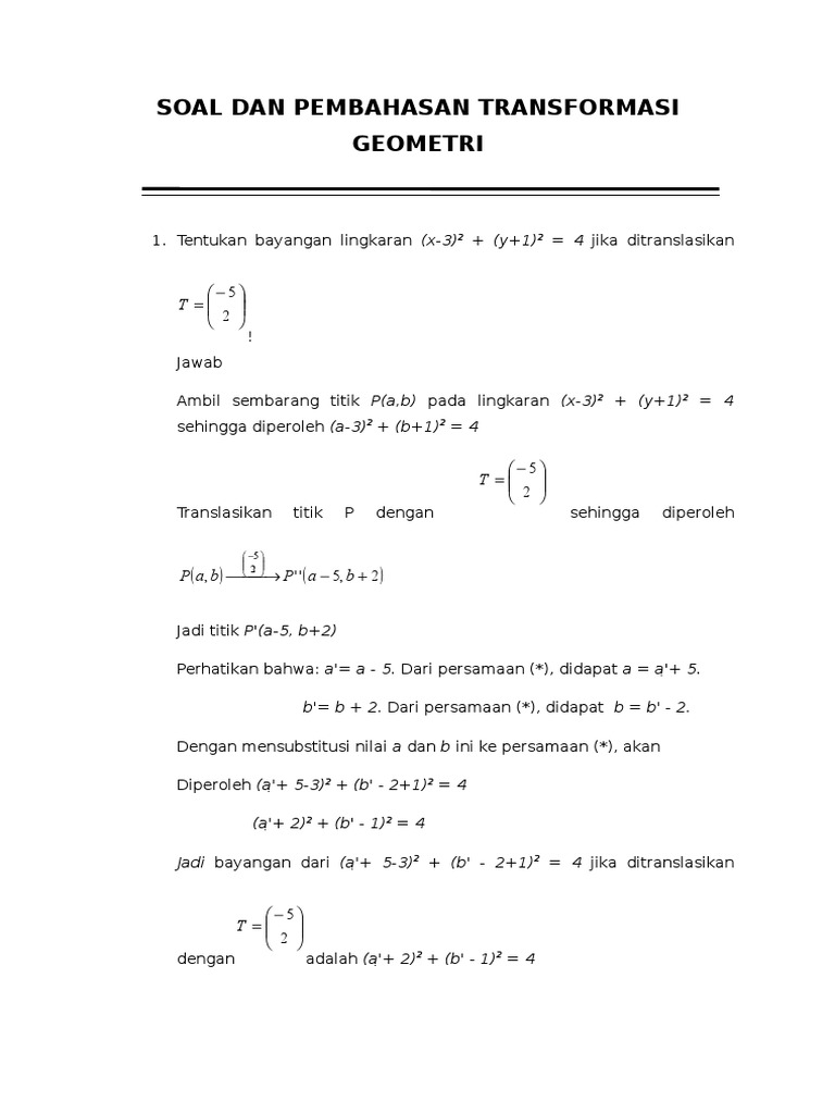 Soal Dan Pembahasan Transformasi Geometri | PDF