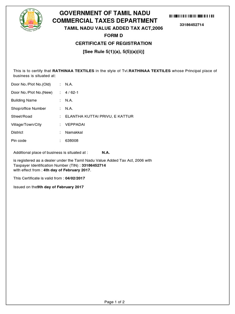 VAT Certificate | Download Free PDF | Value Added Tax | Government Finances