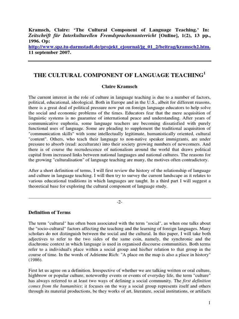 The Cultural Component of Language Teaching | PDF | Cross Cultural ...