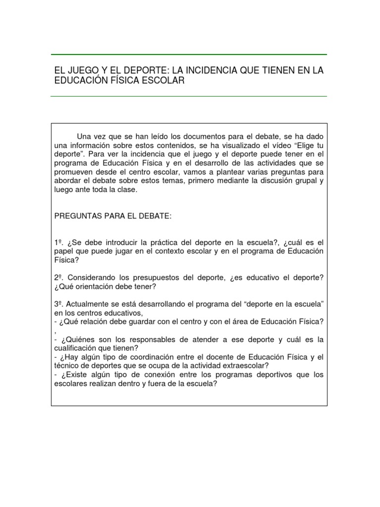 Debate Sobre El Deporte | PDF | Deportes | Maestros