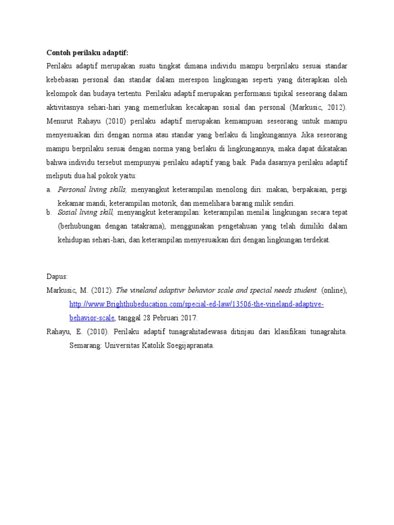 Contoh Perilaku Adaptif | PDF