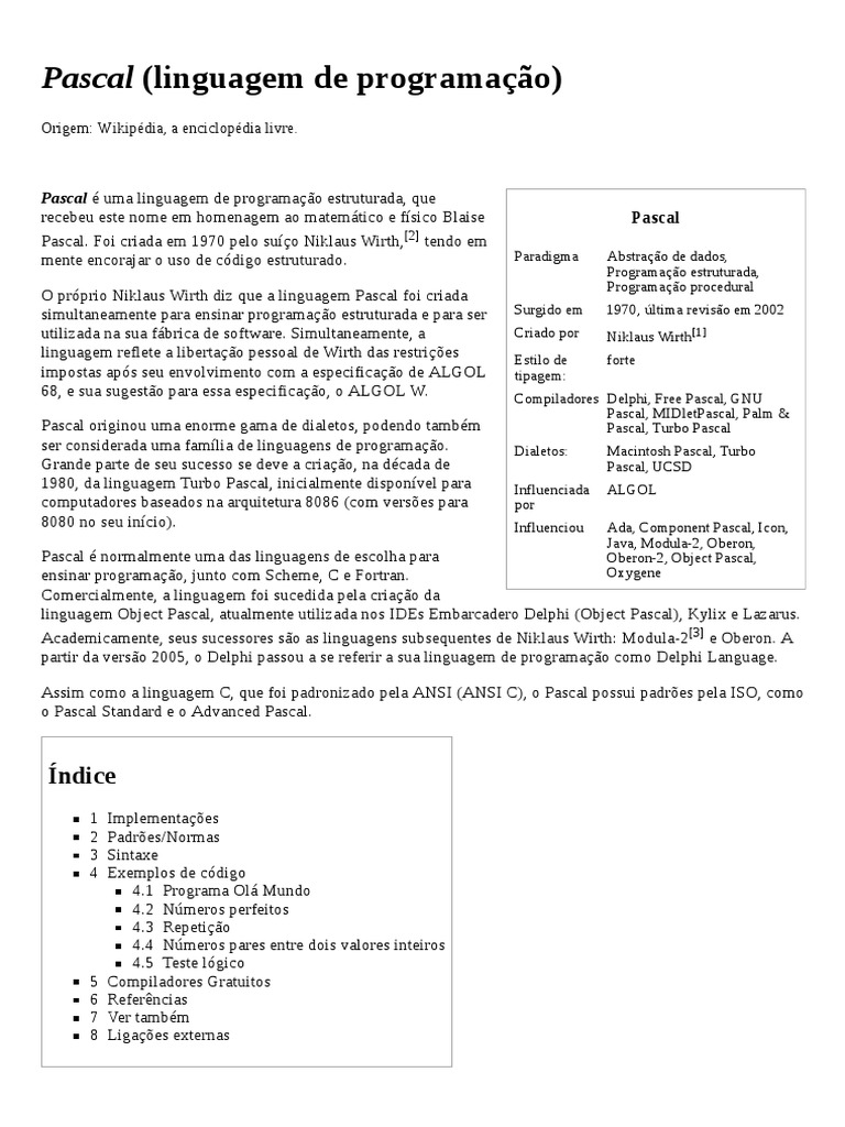 Pascal (Linguagem de Programação) | PDF | Lançamentos relacionados à ...