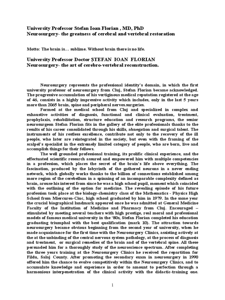 Stefan Florian: Renowned Neurosurgeon | PDF | Neurosurgery | Neurology