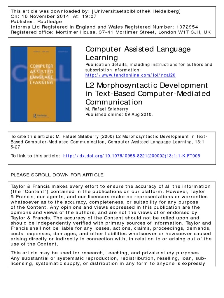 L2 Morphosyntactic Development in Text-Based Computer-Mediated Communication | PDF | Computer ...