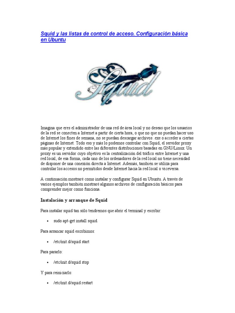 Configuración de Squid y ACL en Ubuntu | PDF | Servidor proxy | Red de computadoras