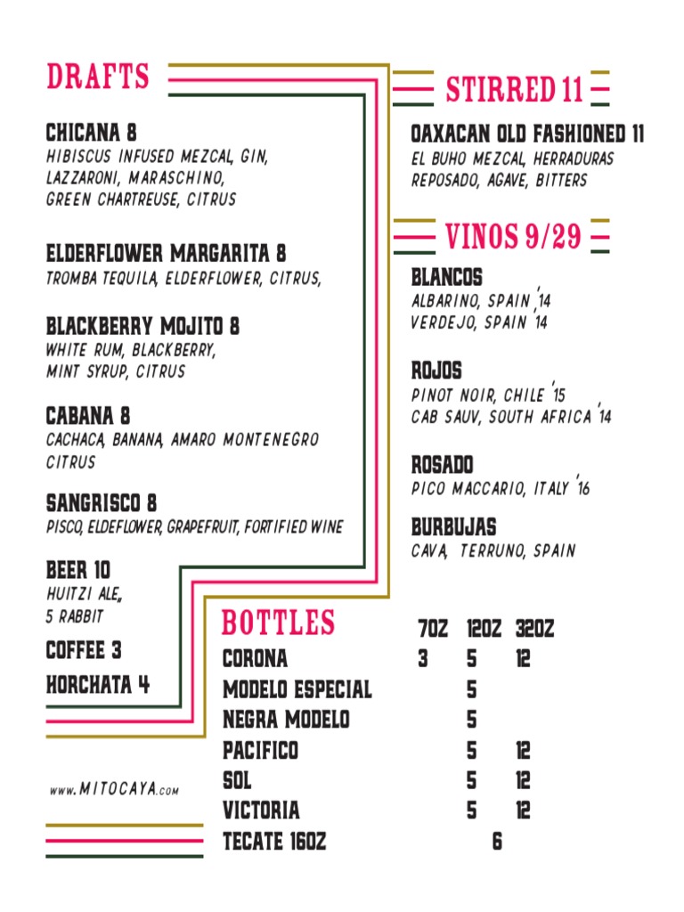 Mi Tocaya Folded Menu Bev - 3.15