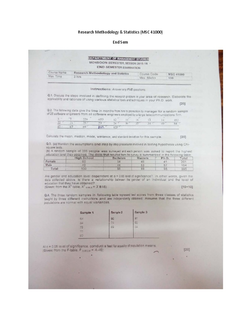 RMS & RTC Exam Paper 2015-16 Monsoon Sem | PDF