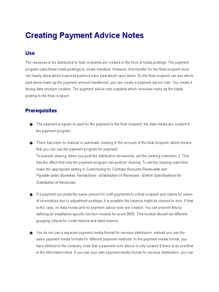 Creating Payment Advice Notes | PDF | Payments | Business