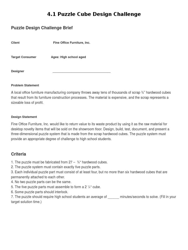 4 1 Puzzle Design Challenge | PDF