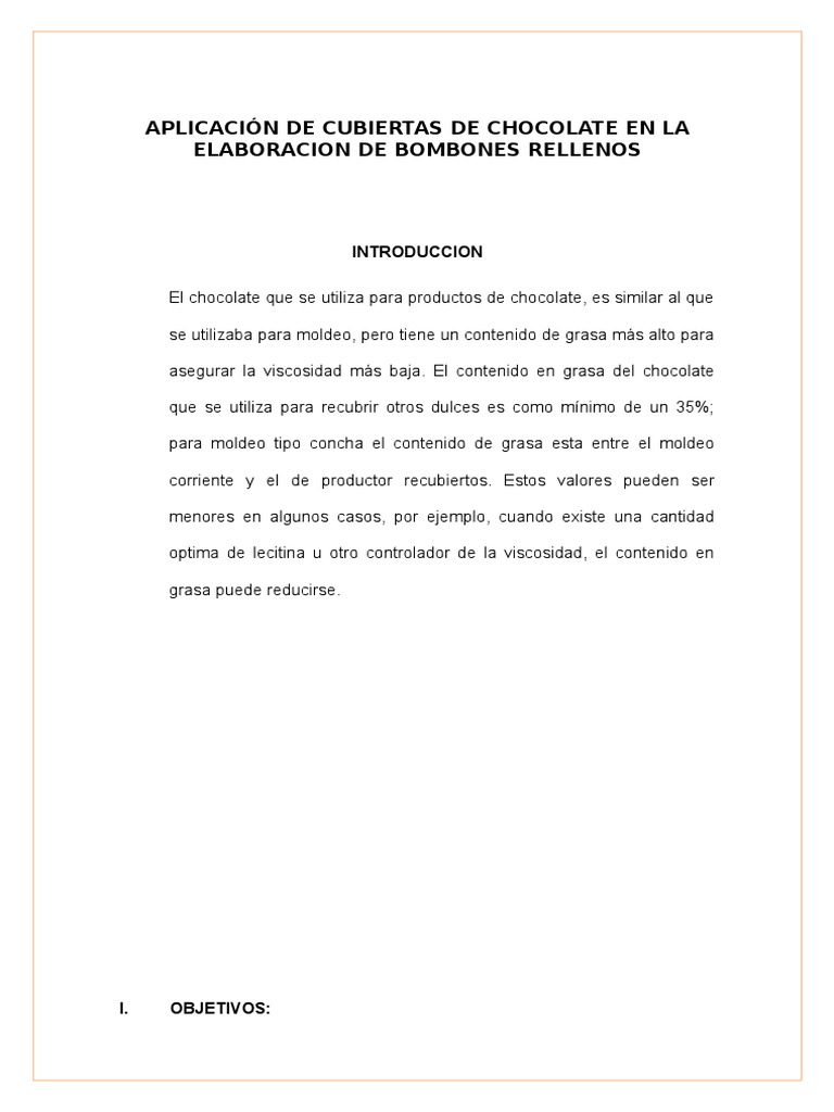 Aplicación de Cubiertas de Chocolate en La Elaboracion de Bombones Rellenos | PDF | Chocolate ...