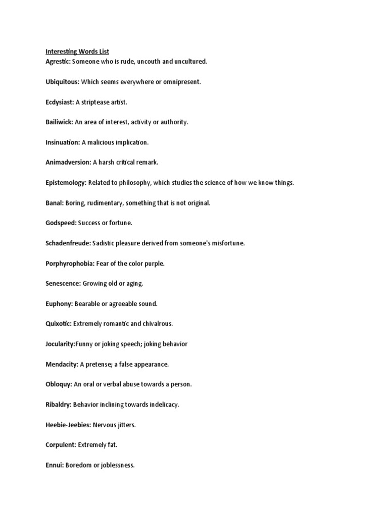 Interesting Words List | PDF | English Language