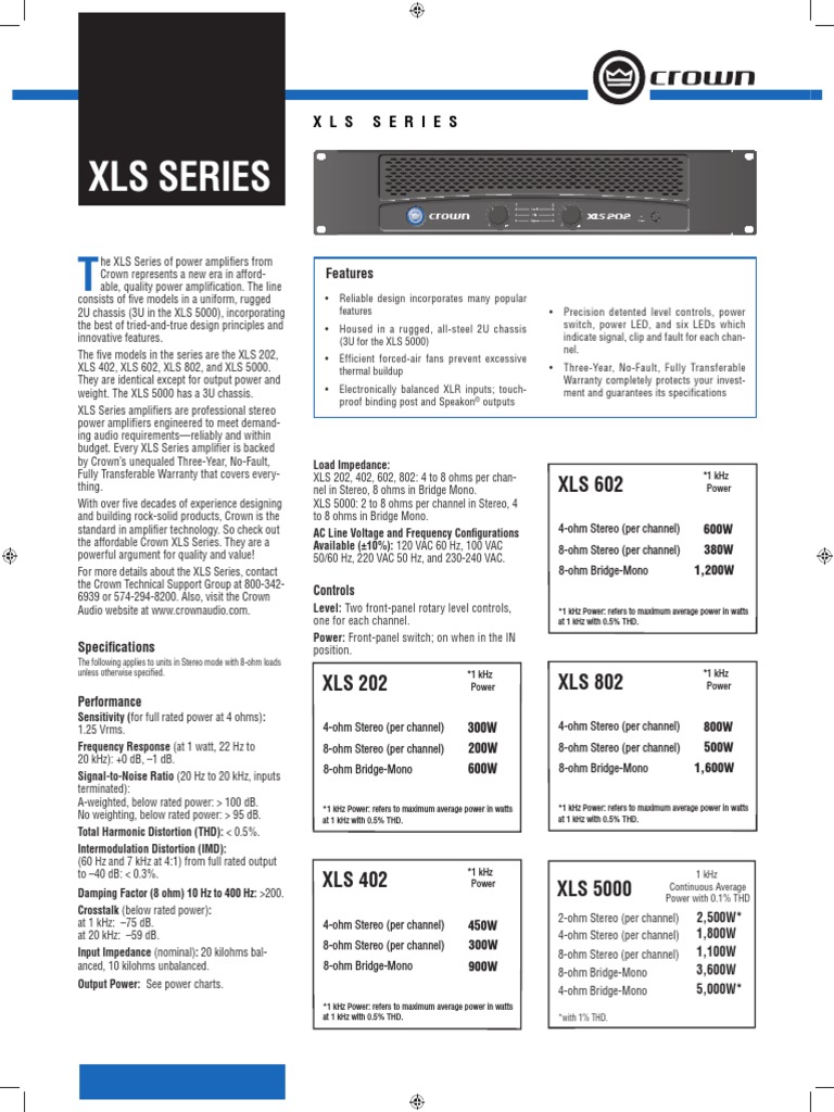 Crown Xls Series Datasheet Original | PDF | Sound Production Technology ...