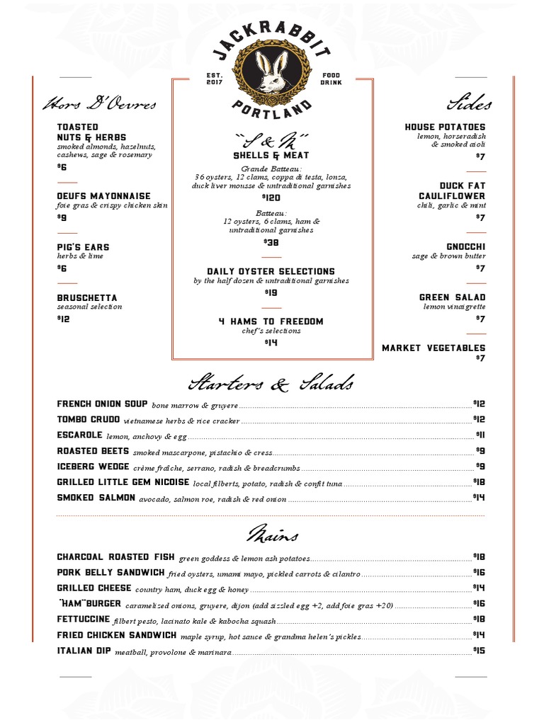 Jackrabbit Lunch Menu, 3.17.17 | PDF | Pickling | Hamburgers