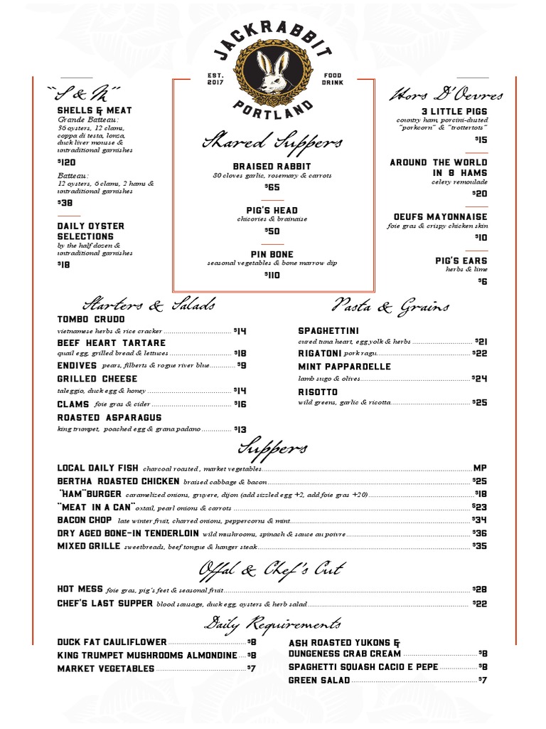 Jackrabbit Dinner Menu, 3.17.17