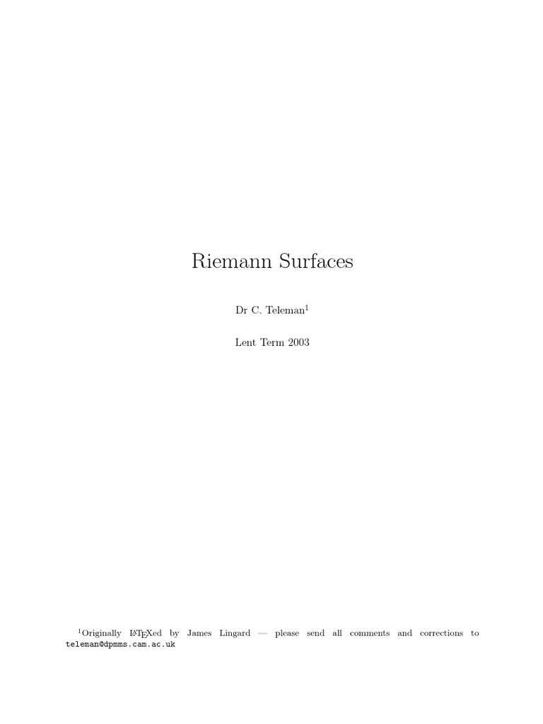 Riemann Surface Download Free Pdf Holomorphic Function Complex