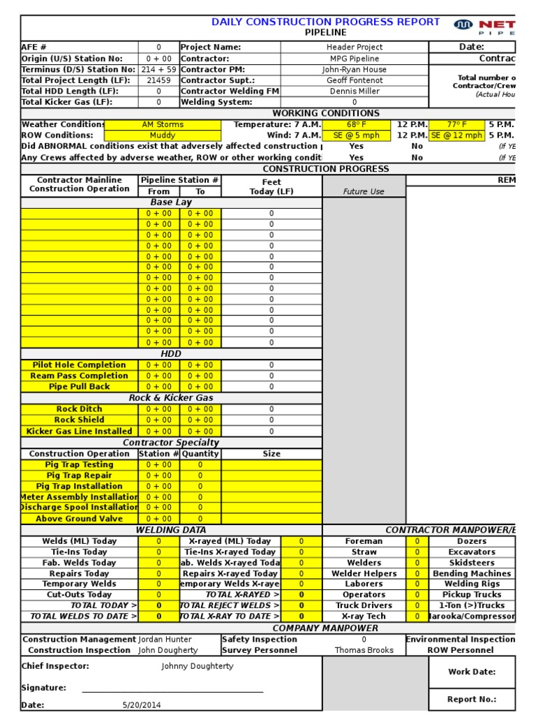 Pipeline Daily Construction Report | Leisure