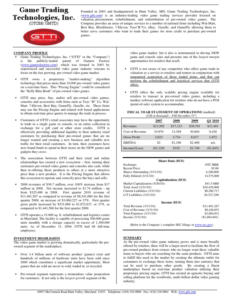 June 7 2010 GMTD Fact Sheet | PDF | Retail | Revenue