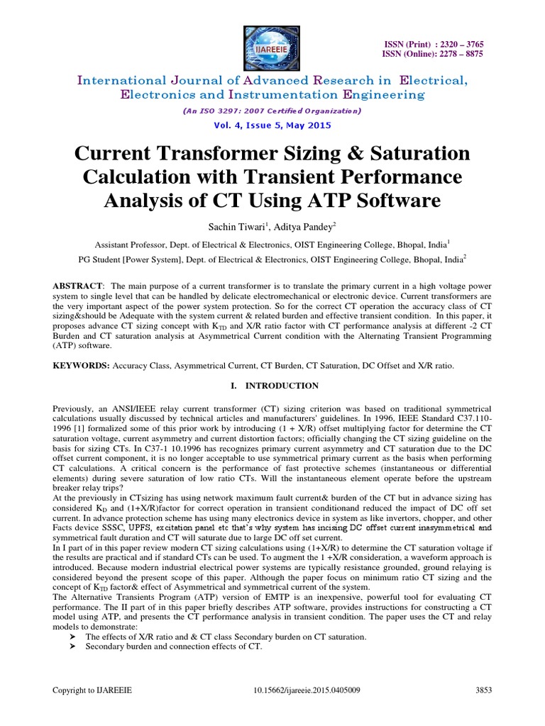 Current Transformer Sizing & Saturation Calculation With Transient Performance Analysis of CT ...