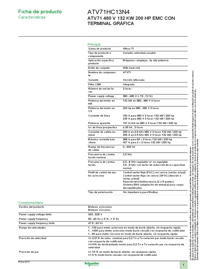 Altivar 71 ATV71HC13N4 | PDF | Física | Electromagnetismo