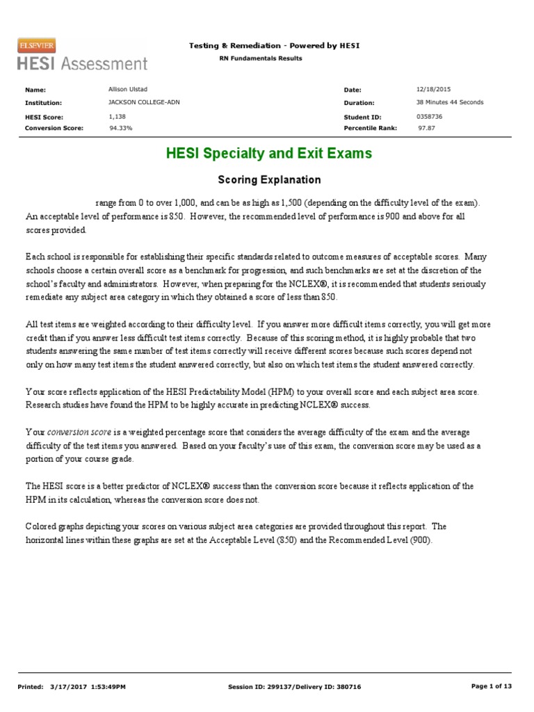 Hesi Assessment | PDF | National Council Licensure Examination | Test ...