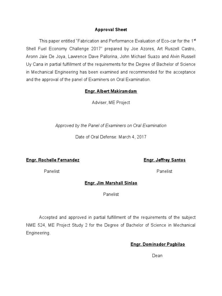 Approval Sheet: Approved by The Panel of Examiners On Oral Examination ...