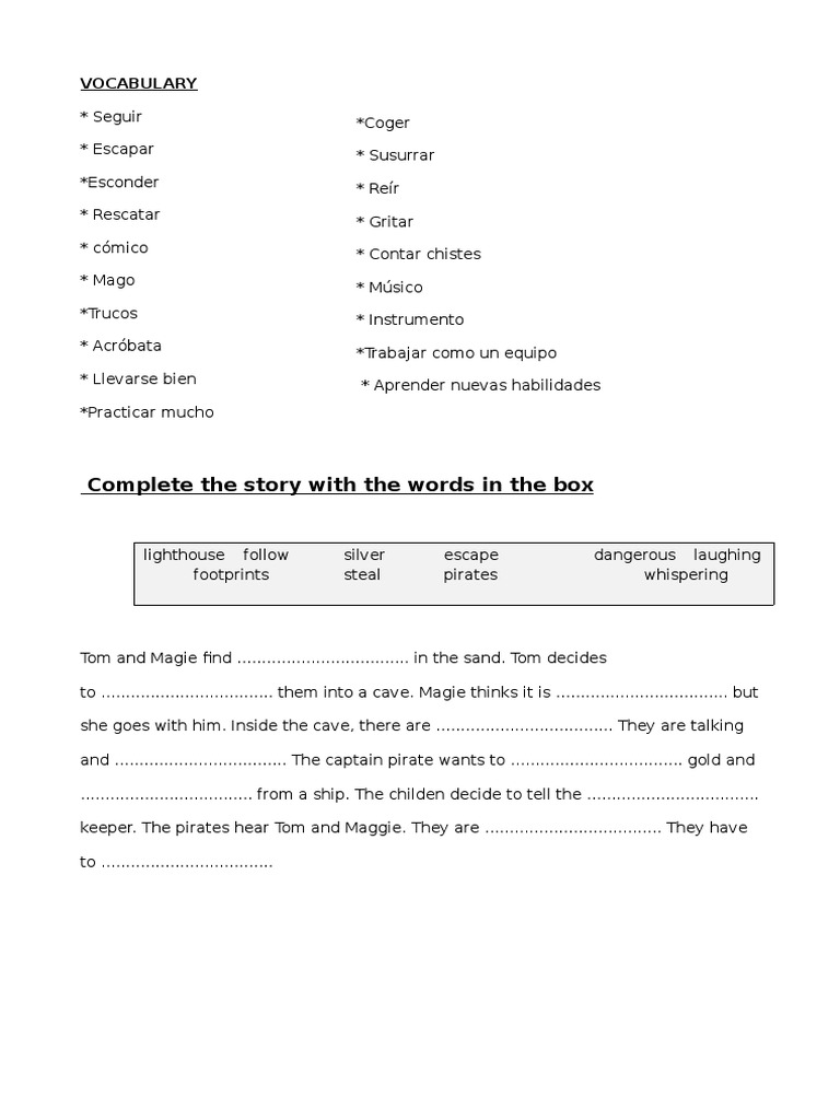 Complete The Story With The Words in The Box: Vocabulary | PDF