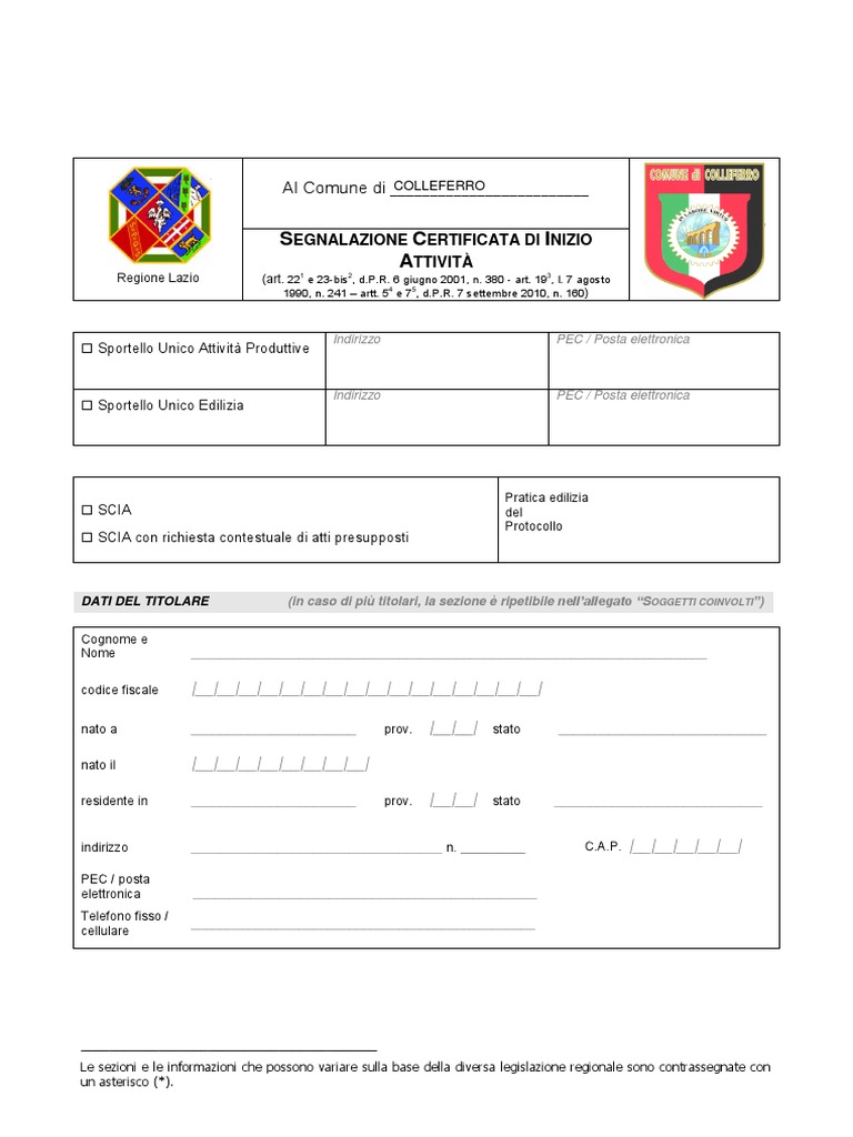 Scia - Dia - Mod PDF Editabile Colleferro | PDF