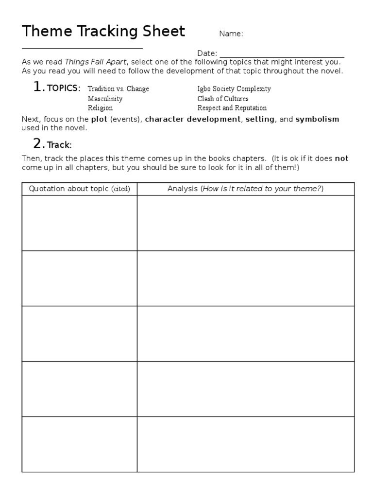 Theme Tracking Sheet | PDF
