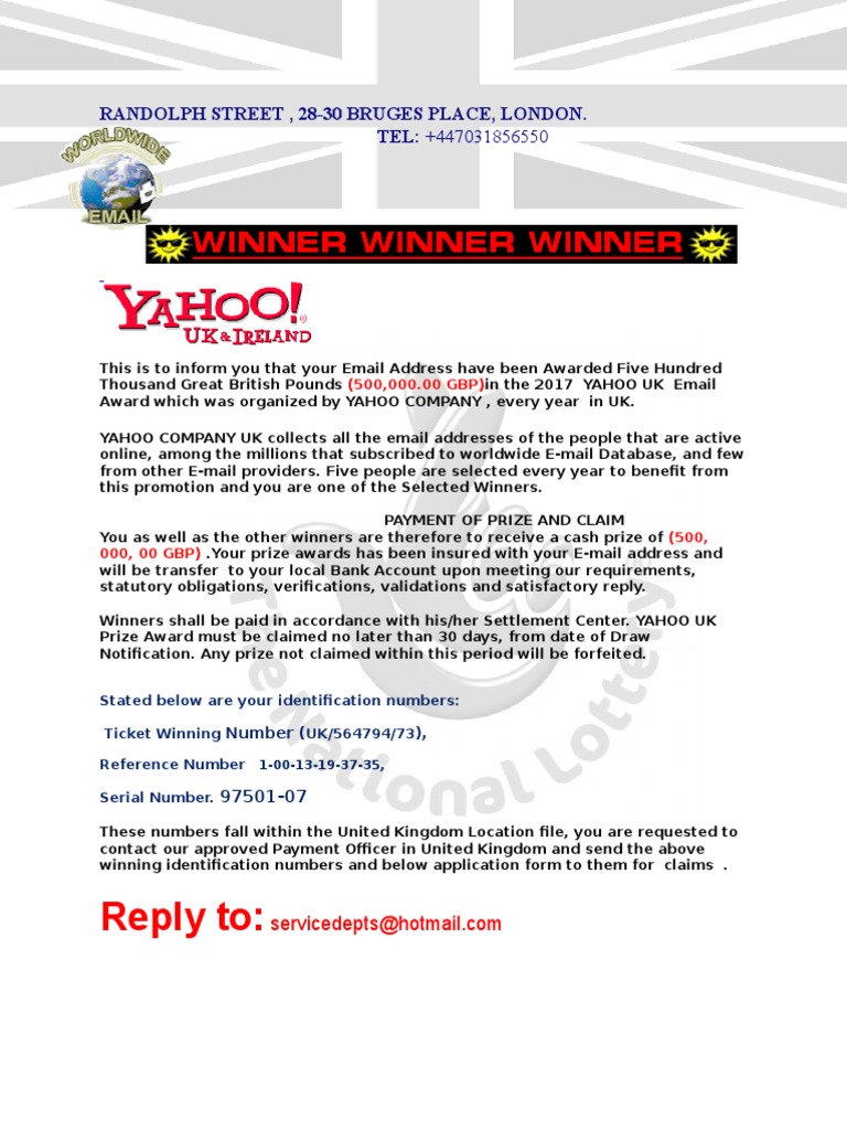 Beware Fake Yahoo Email Prize Scam | PDF | Email Address | Yahoo!