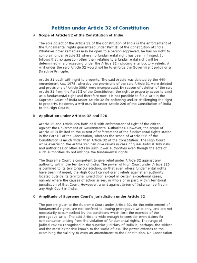 Petition Under Article 32 of Constitution | PDF | Fundamental Rights ...