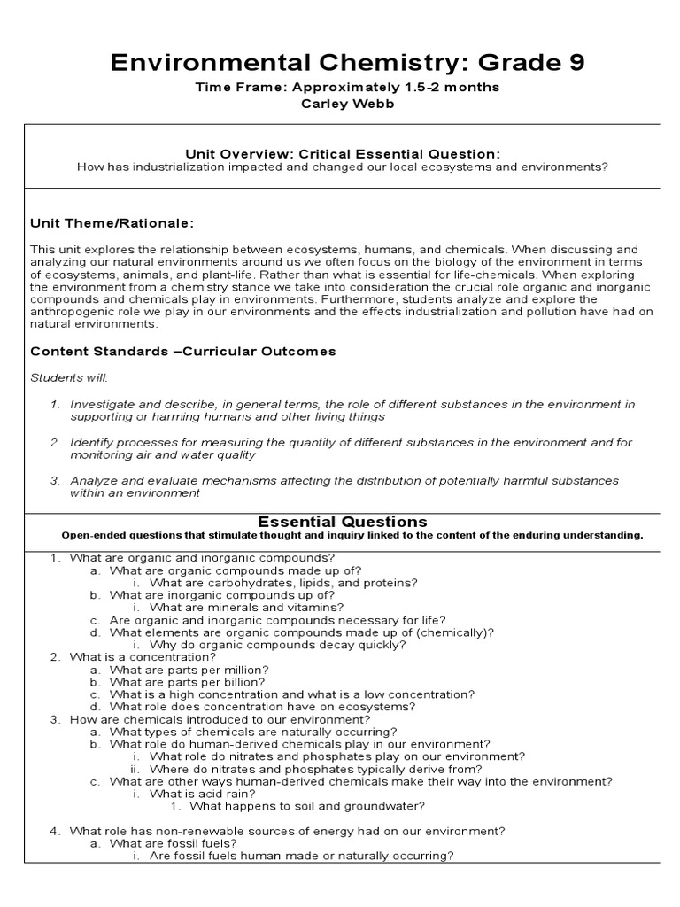 Grade 9 Environmental Chemistry Unit | PDF | Organic Compounds ...