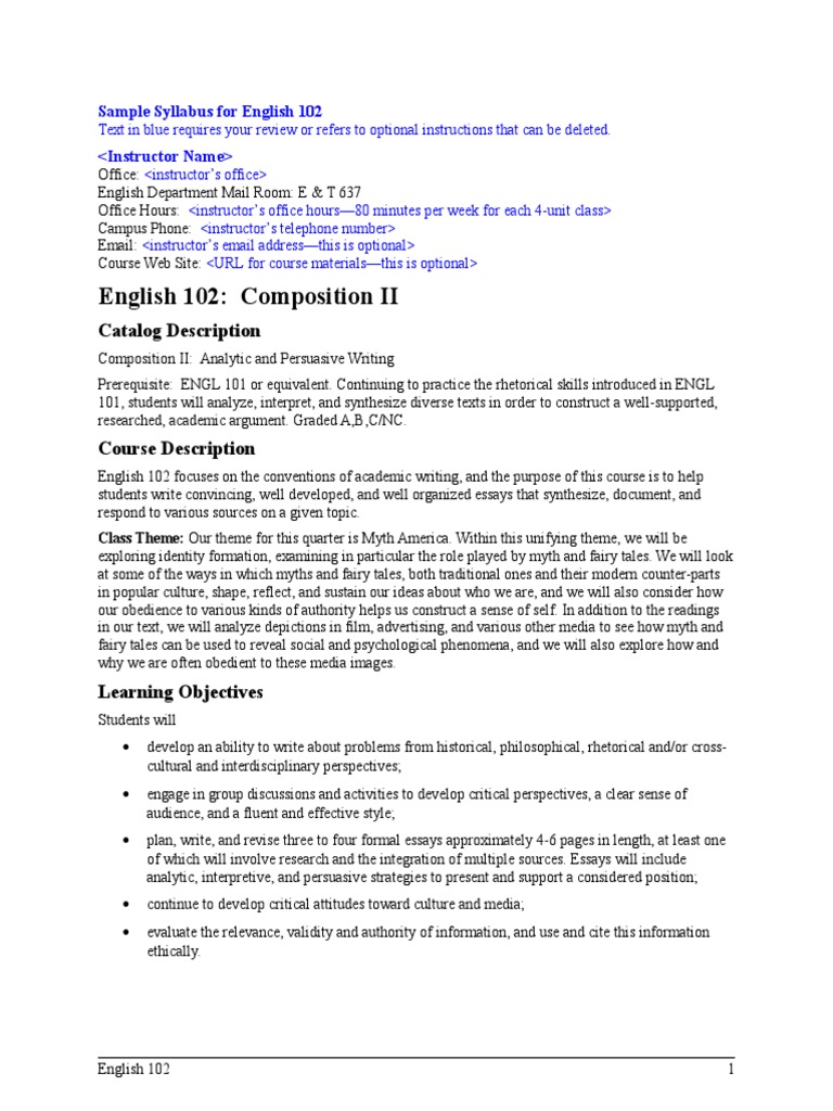 English 102: Composition II: Catalog Description | PDF | Science ...
