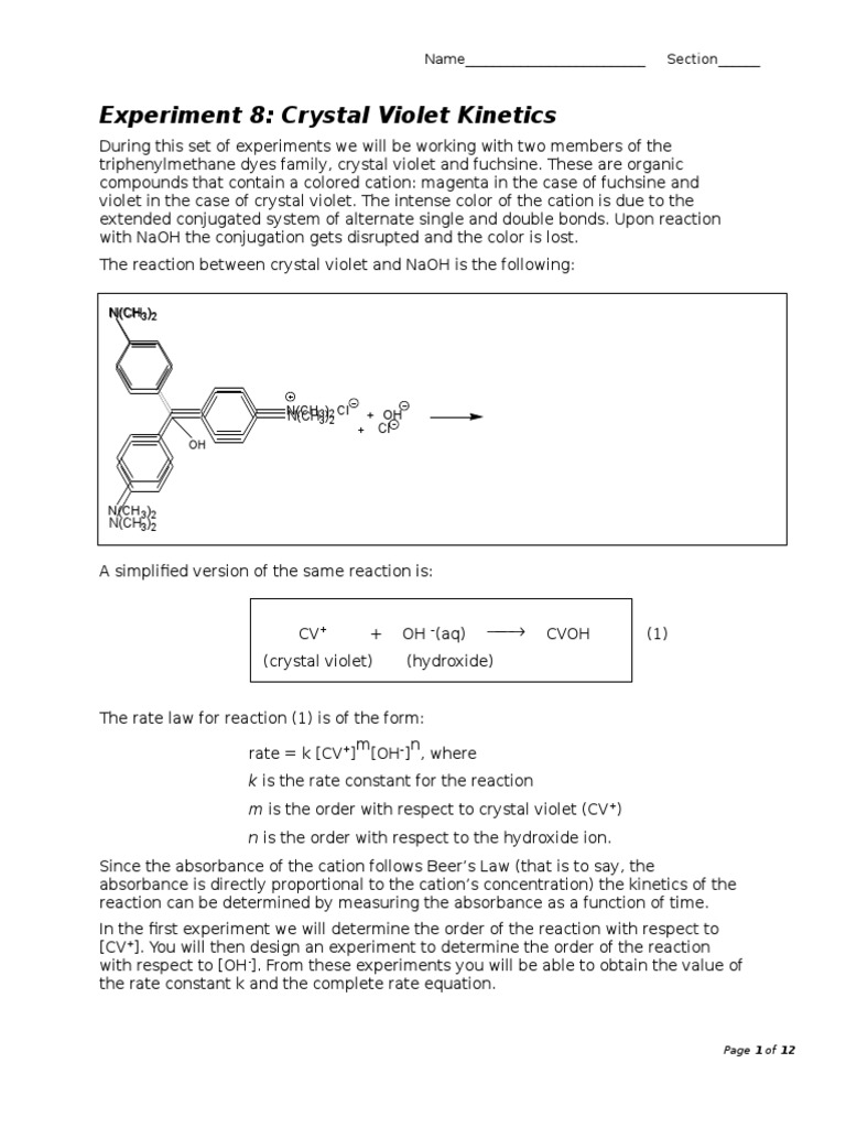 Lab 8 Crystal Violet Kinetics | PDF | Sodium Hydroxide | Logarithm