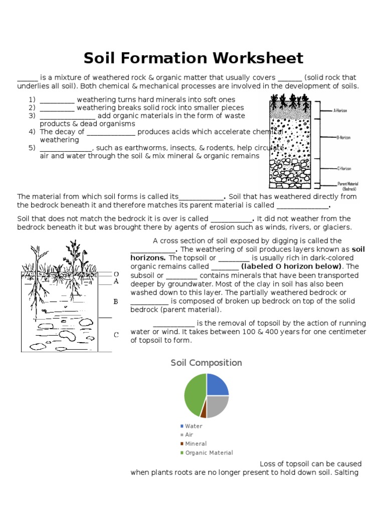 Soil Formation and Erosion Worksheet | PDF | Topsoil | Weathering
