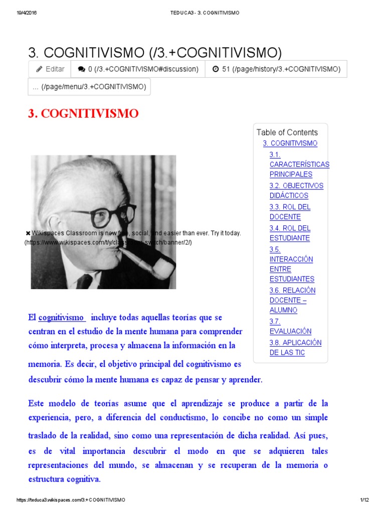 COGNITIVISMO | PDF | Psicología cognitiva | Aprendizaje