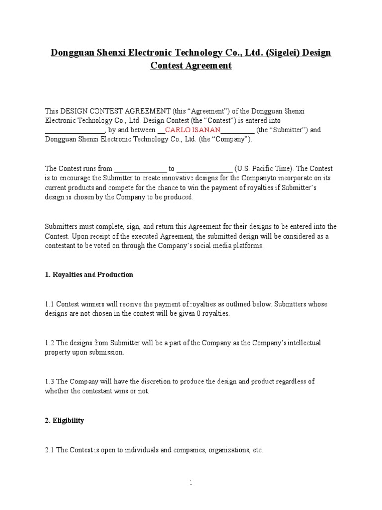 Design Contest Agreement | PDF