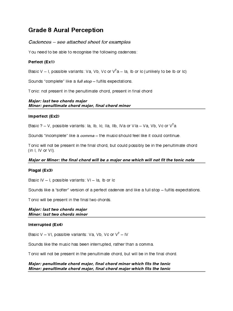 Grade 8 Aural Perception Helpsheet | PDF | Chord (Music) | Musical Scales