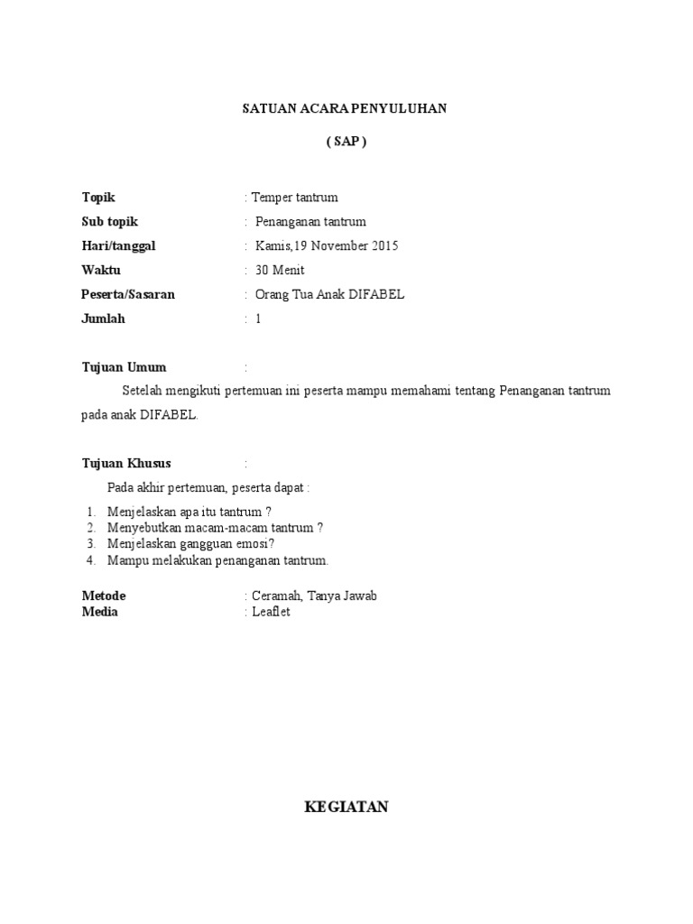 Contoh Satuan Acara Penyuluhan | PDF