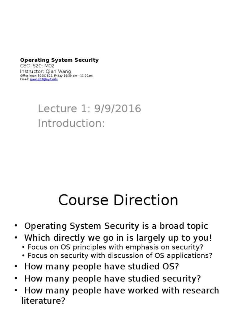CSCI 620 Lecture1 | PDF | Threat (Computer) | Operating System