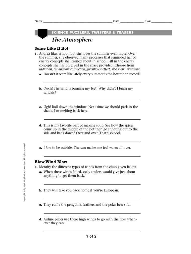 Puzzle The Atmosphere CHPT 15 | PDF | Wound | Nature