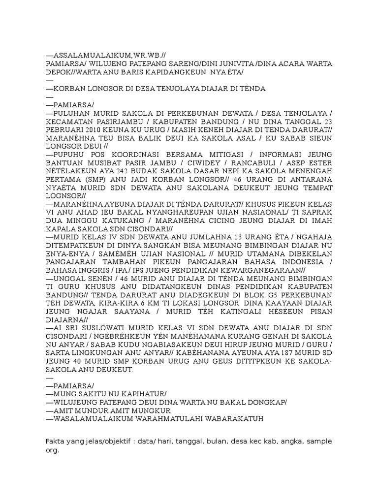 Contoh Warta Berita Basa Sunda | PDF