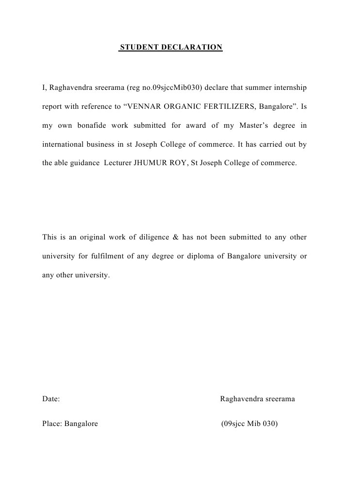 Student Declaration for Internship Report | PDF | Career & Growth