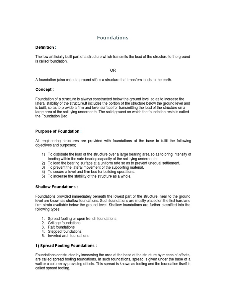 Note On Foundations | PDF | Foundation (Engineering) | Deep Foundation