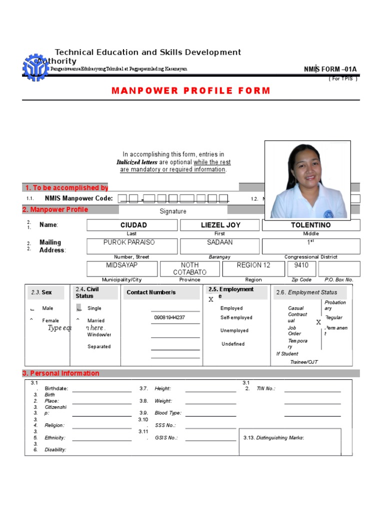Manpower Profile Lizel Joy T. Ciudad | PDF | Labour | Employment