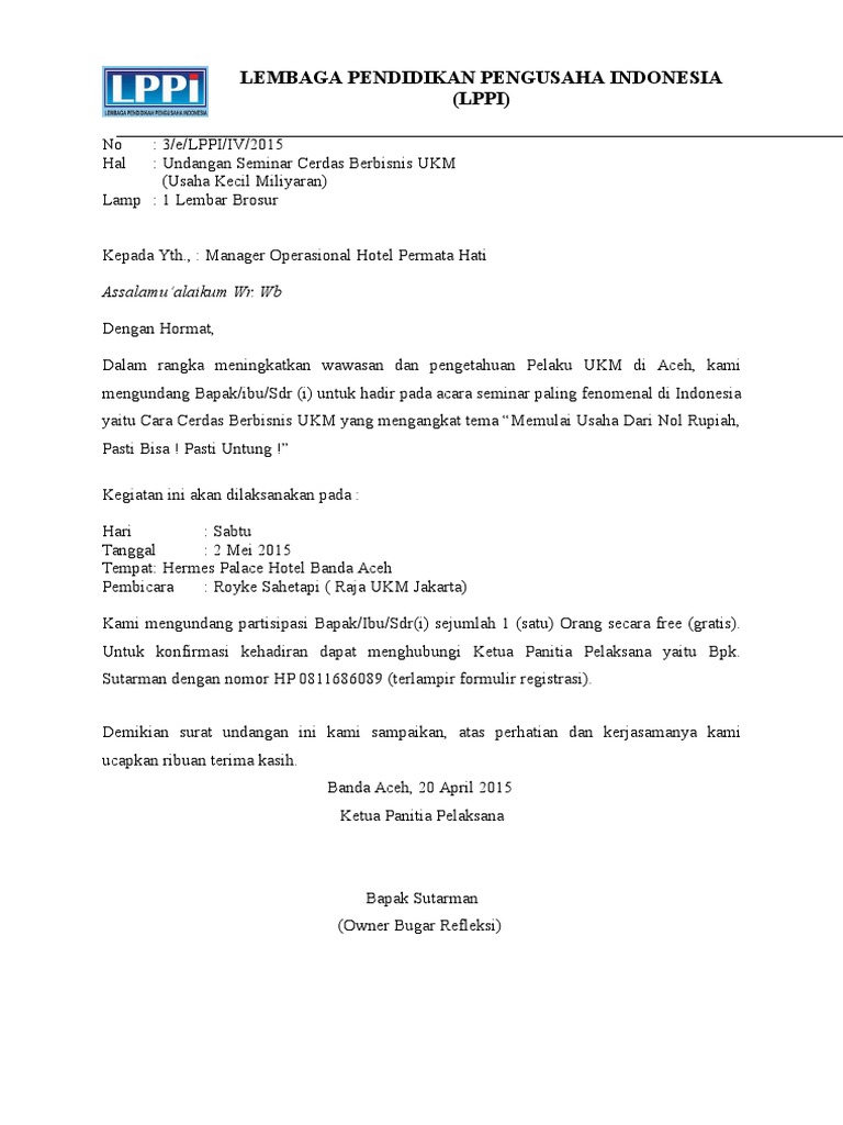 Undangan Seminar UKM di Banda Aceh | PDF