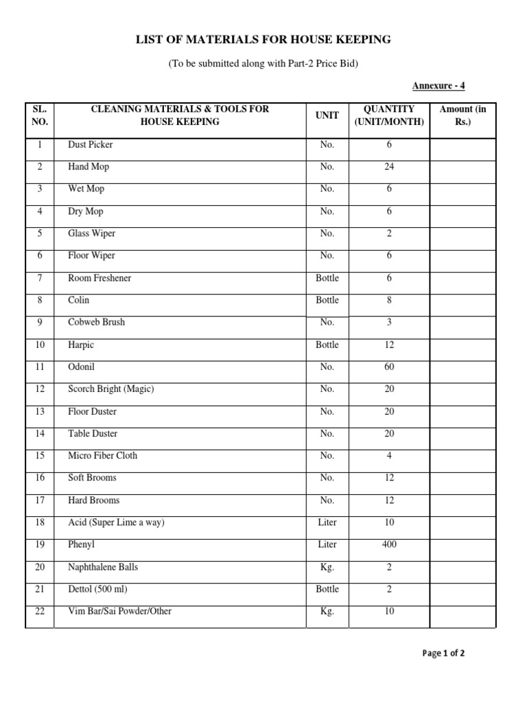 HK LIST MATERIAL.pdf | Housekeeping | Home