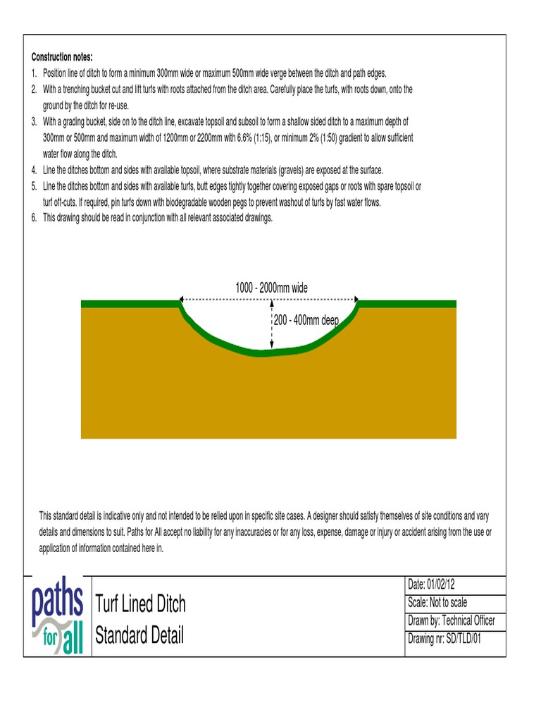 Turf Lined Ditch Standard Detail: Construction Notes | PDF