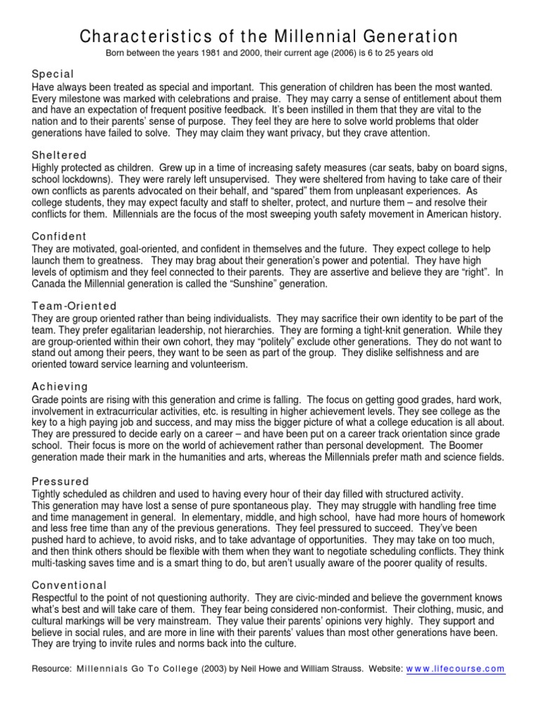 Characteristics of The Millenial Generation PDF | PDF | Millennials | Behavioural Sciences